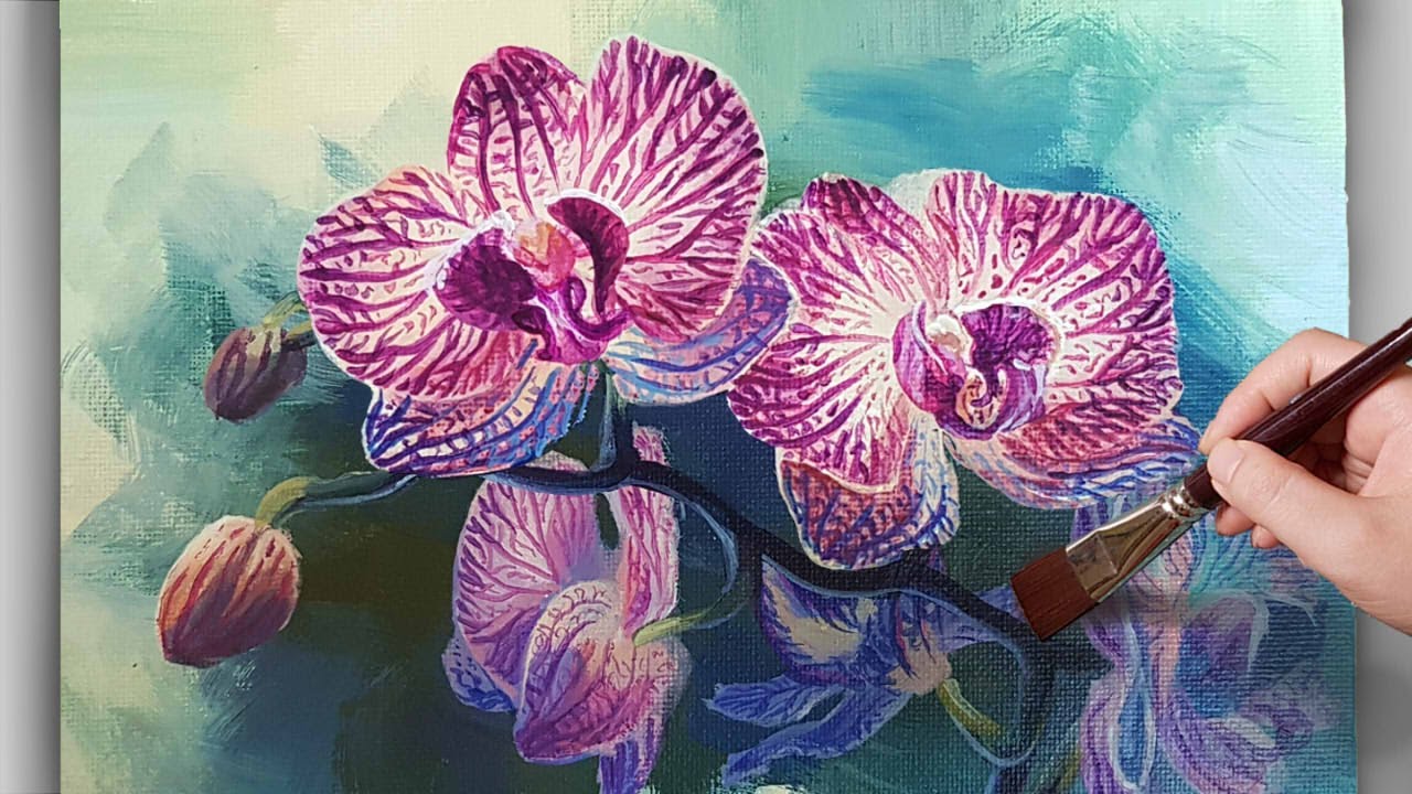 How to paint Orchid / Acrylic painting for beginner/ simple flowers ...