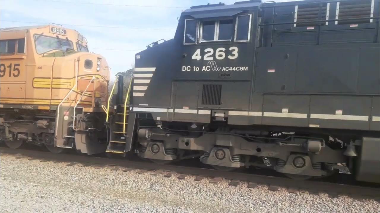 NS 5 Locomotive Power Move with an EX BNSF Leaser Unit in the Consist heads Eastbound - YouTube