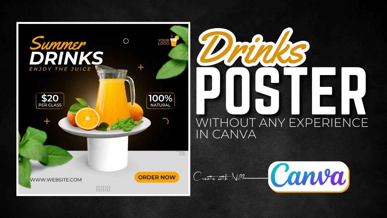 Professional Drinks and Juice Banner Design in Canva | Learn Canva for ...