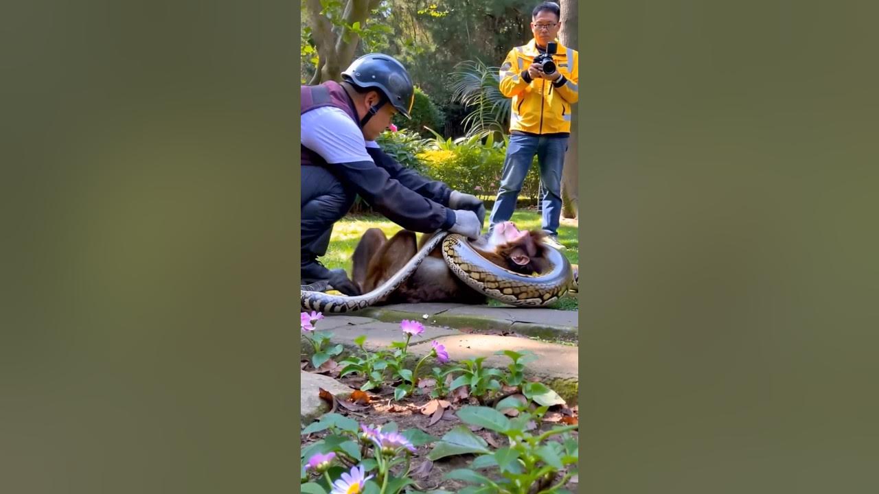 Monkey vs Python: Intense Garden Rescue Caught on Camera! 🐒🐍" # ...