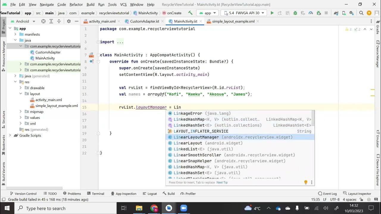 Kotlin RecyclerView Part 3 MainActivity - YouTube