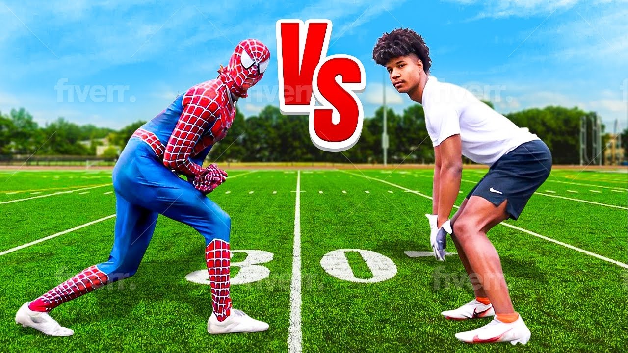 SPIDERMAN VS D1 FOOTBALL PLAYER! IT GOT HEATED! (FOOTBALL 1V1'S) - YouTube