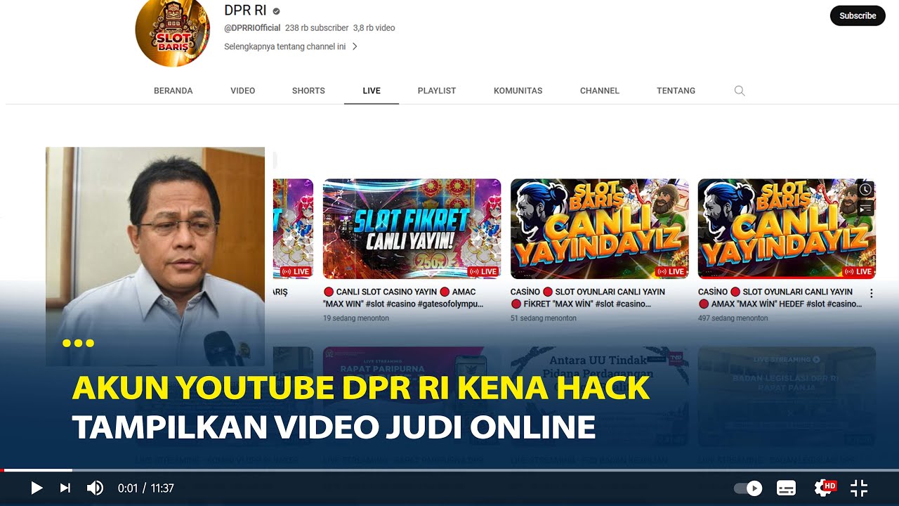 Akun YouTube DPR RI Kena Hack, Tampilkan Video Judi Online - YouTube