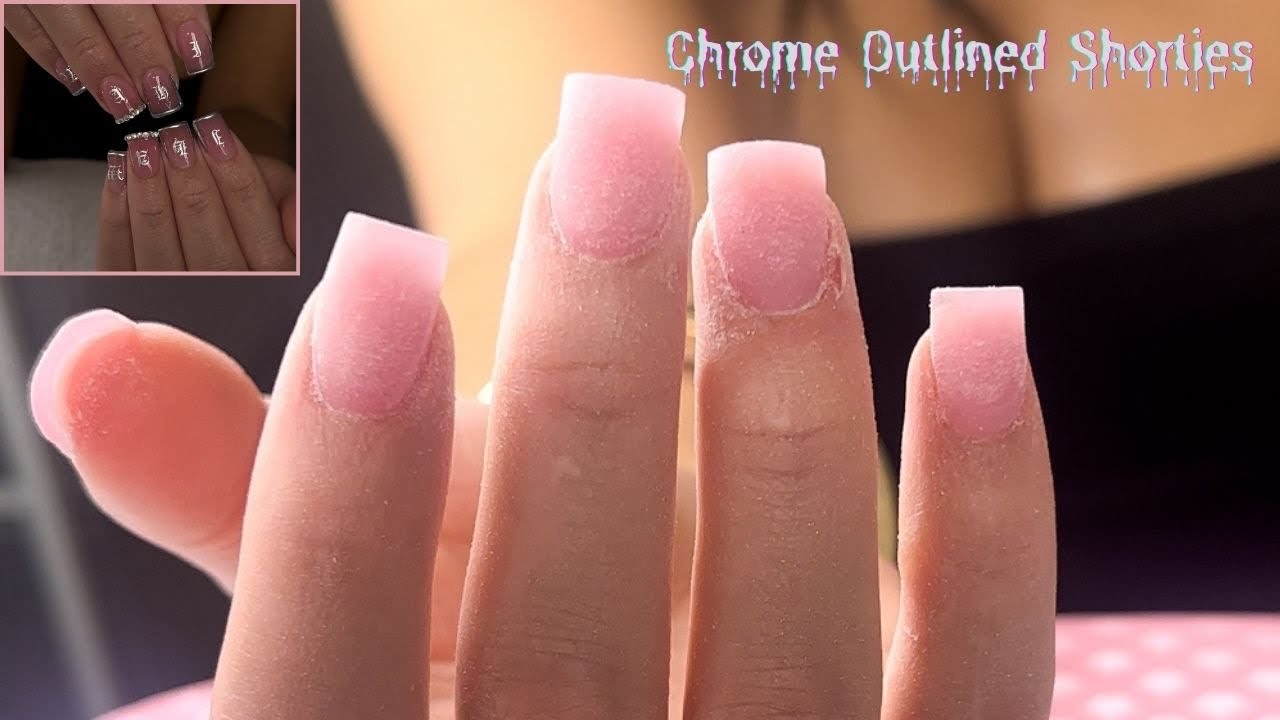 Chrome Outlined Shorties 🩶| Short Acrylic Nails | WATCH ME WORK - YouTube