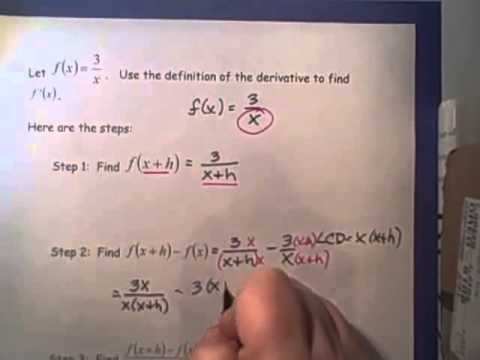 Definition of the Derivative - Example f(x) = 3/x - YouTube