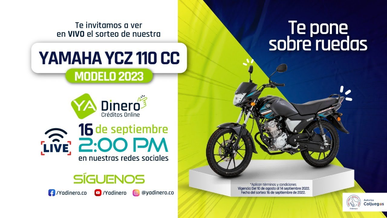 🏍️ ¡Sorteo, Moto YAMAHA 0 Klm | 16 Sep de 2022| - YaDinero.co! - YouTube