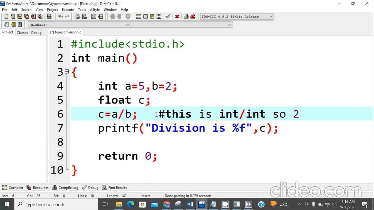 Type Conversion In C Implicit Type Conversion In C Youtube