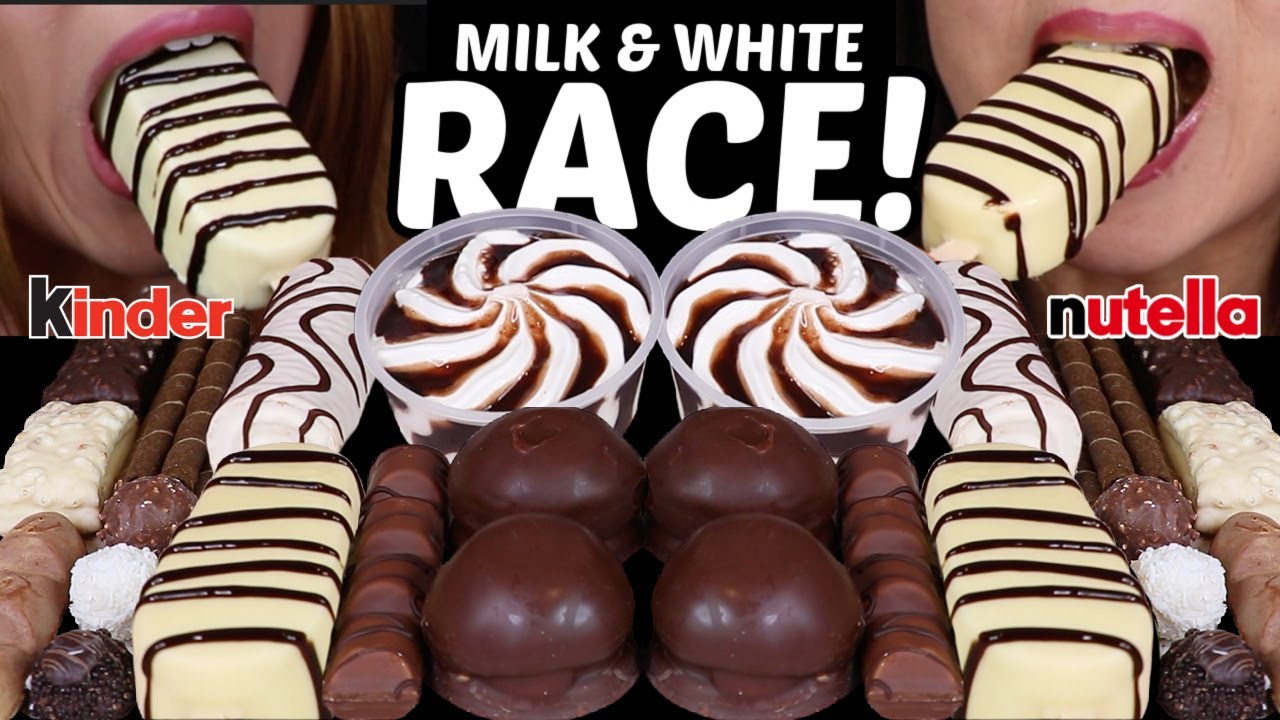 ASMR MILK & WHITE CHOCOLATE RACE! GIANT CHOCOLATE ICE CREAM BAR, ZEBRA ...