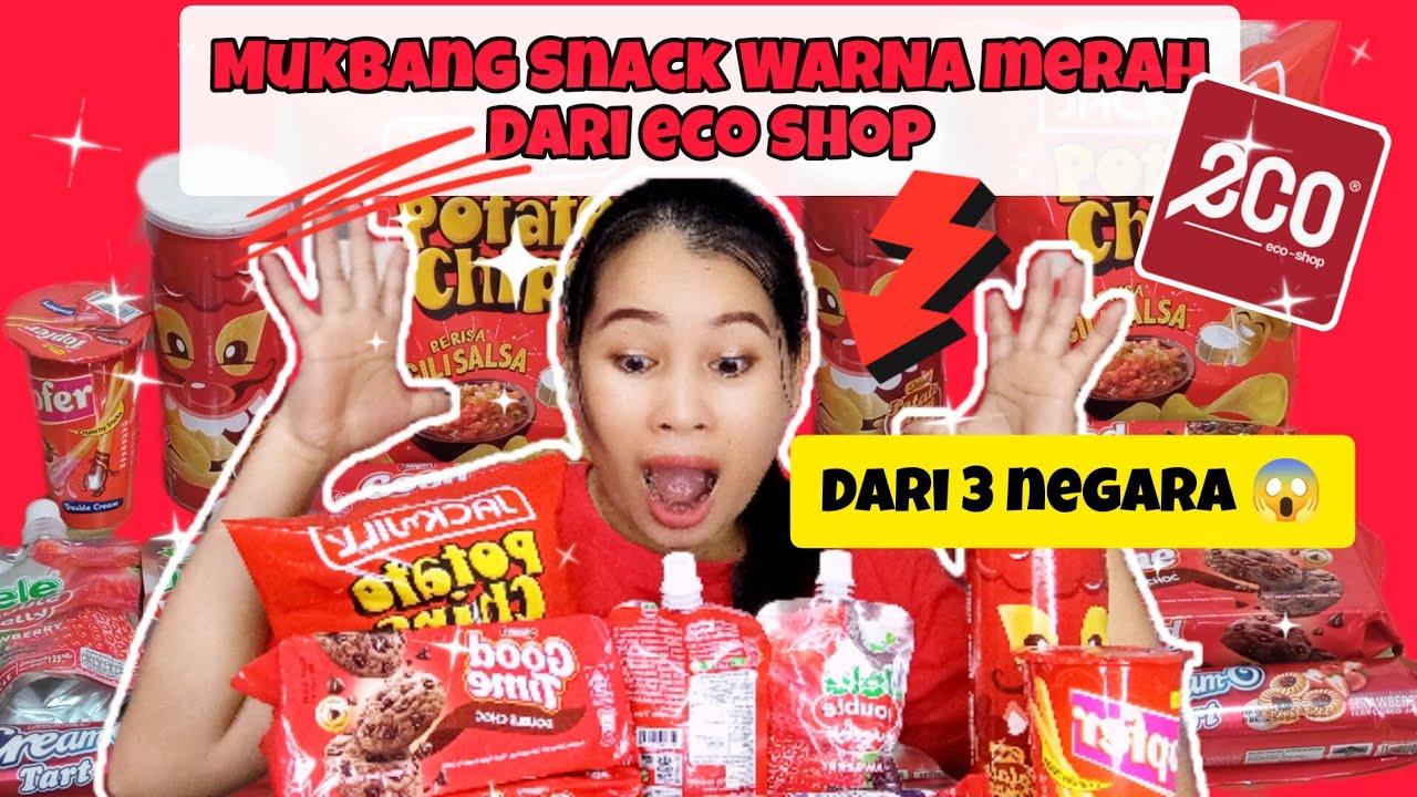 Aku Makan Snack Dari 3 NEGARA⁉️ Jajan Warna MERAH Dari ECO SHOP ‼️ ...