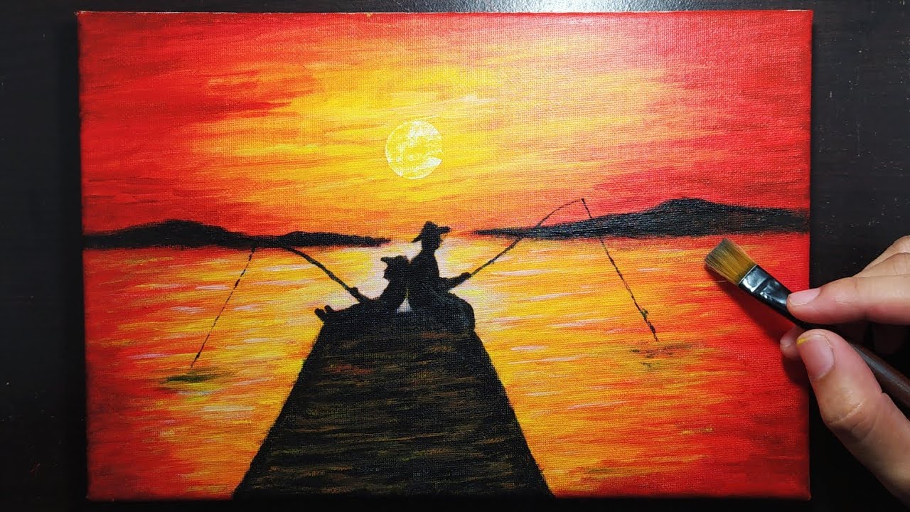 Acrylic painting | fishing with my father | Painting for beginners ...