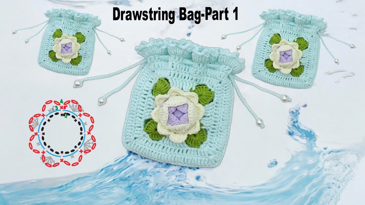 KnitLove HK/Knit/Crochet/Craft/Rose Drawstring Bag[Eng&Chin Sub1] /かぎ針 ...