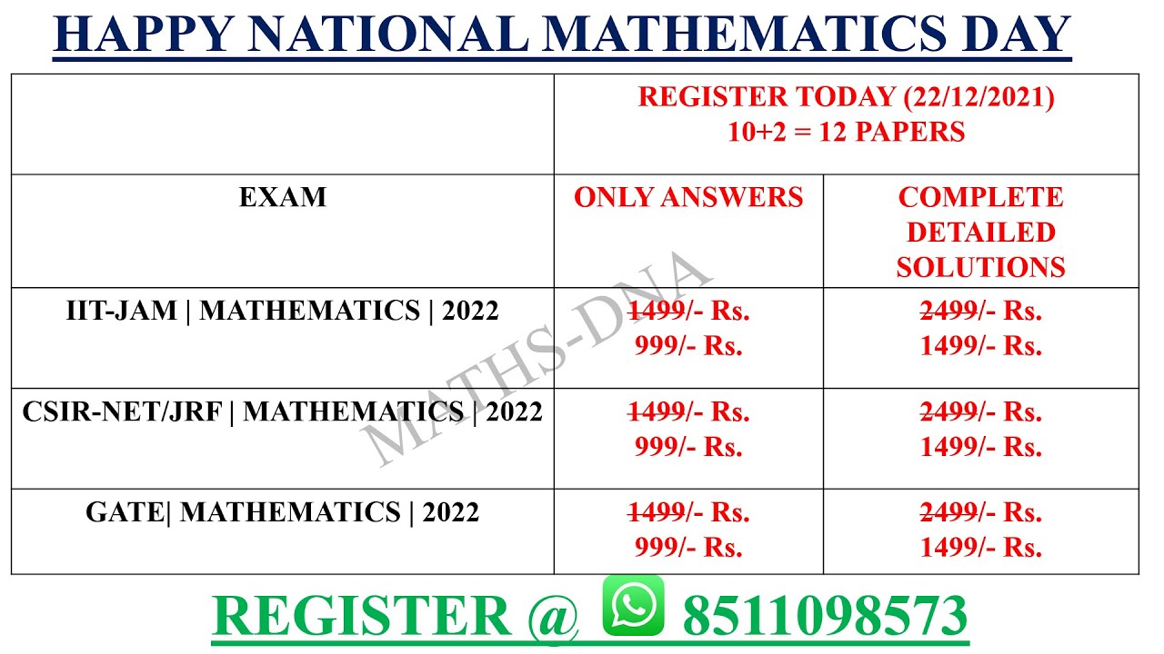 HAPPY NATIONAL MATHEMATICS DAY | IIT-JAM | CSIR-NET/JRF | GATE | FULL ...
