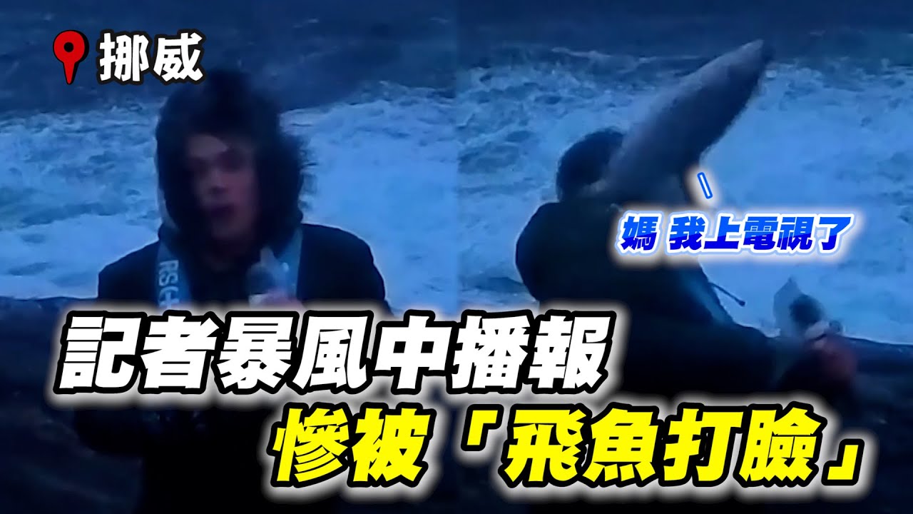 挪威最強風暴！記者連線遇襲 遭「飛魚打臉」放聲尖叫Man hit by fish, nearly swept away by massive ...