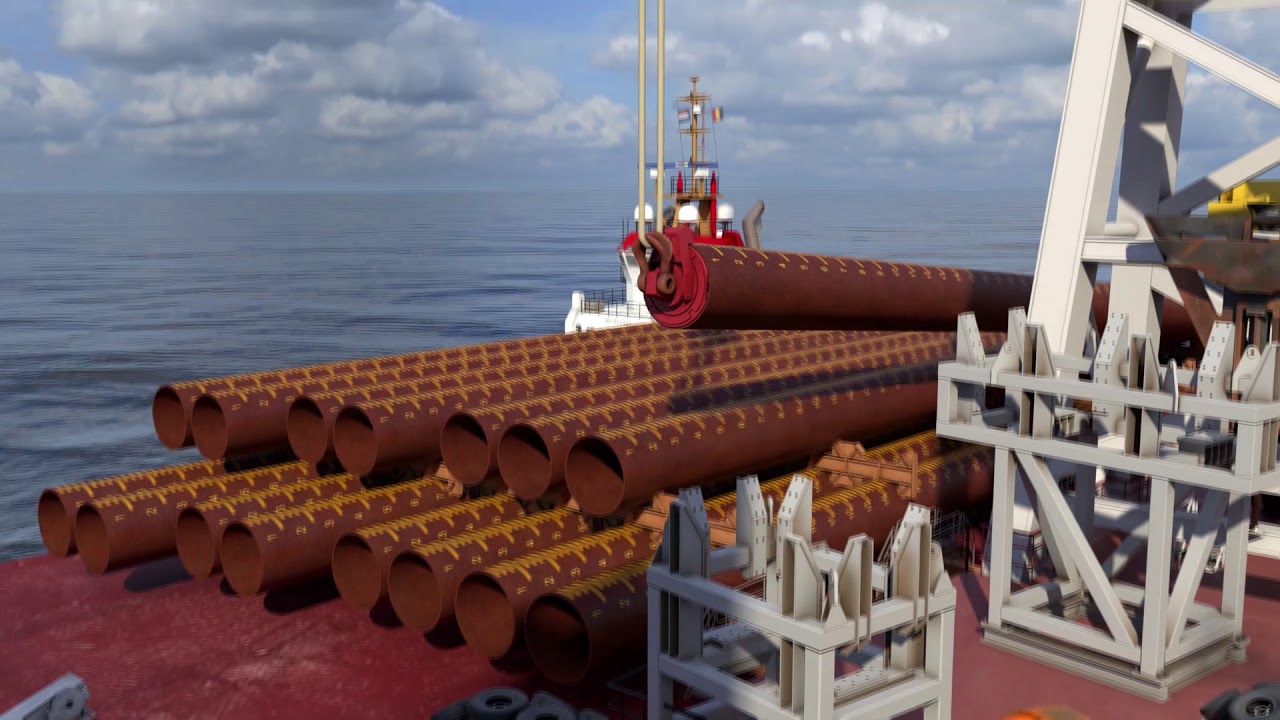 Offshore wind farm foundation installation - YouTube