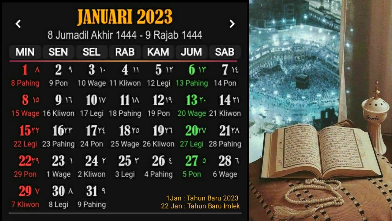 KALENDER 2023 Lengkap Dengan Libur & Pasaran Jawa Pon Pahing Kliwon ...