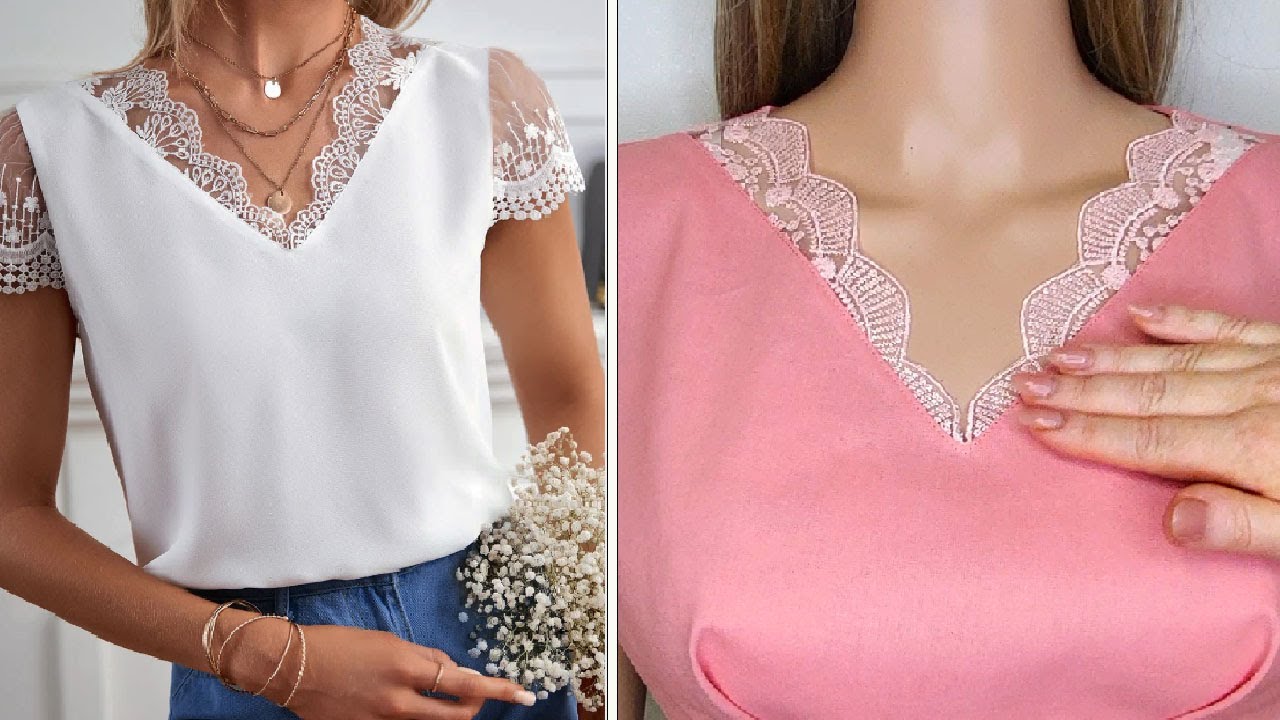👌The hidden secrets of sewing a V-neck with lace - YouTube