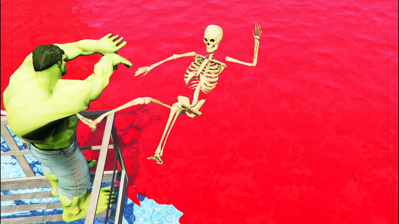 GTA 5 Epic Ragdolls Green Hulk & Red Hulk vs Skeleton Jump/Fails #189 ...