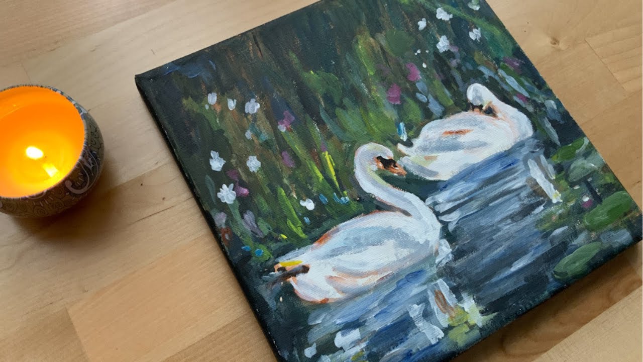 Swan in Lake Painting / Acrylic Painting for Beginners | Michelle Art ...