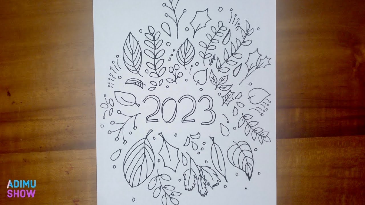 Happy New Year Drawing | welcome 2023| 🎉🍂🍁🎊🥂 Step by Step Drawing ...