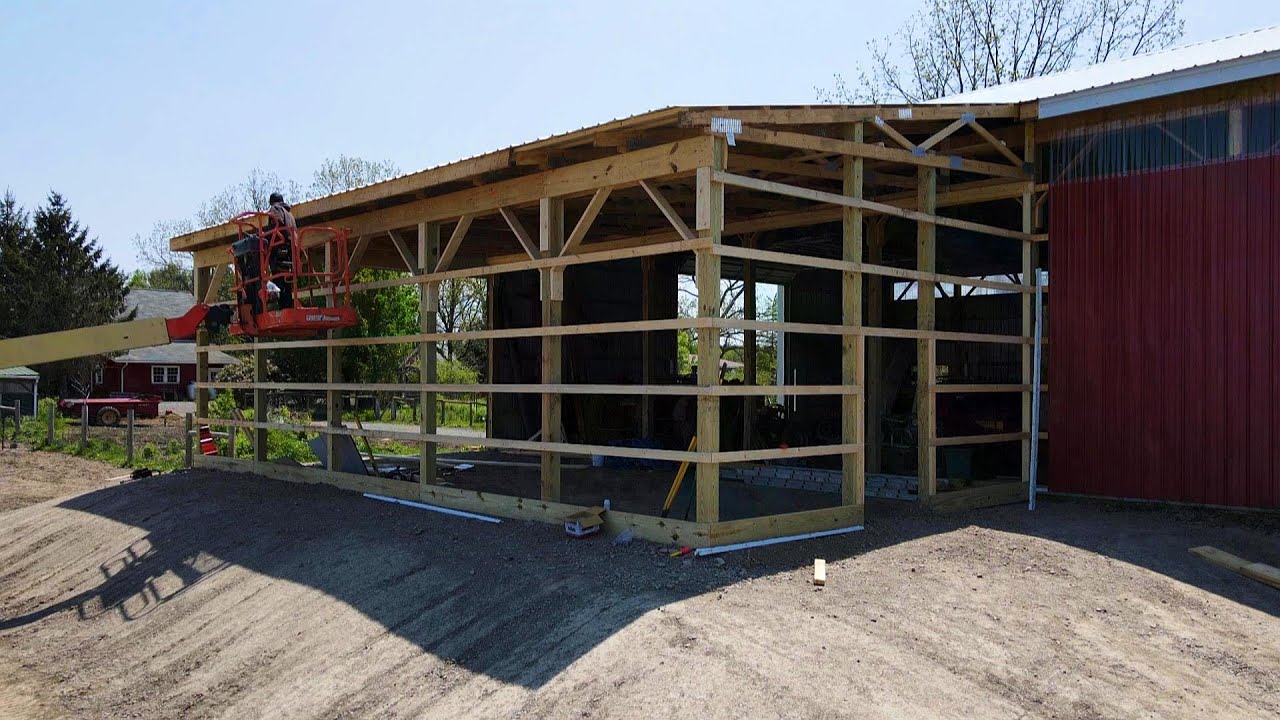 Pole Barn Addition Sheet Metal and Tree Removal - YouTube