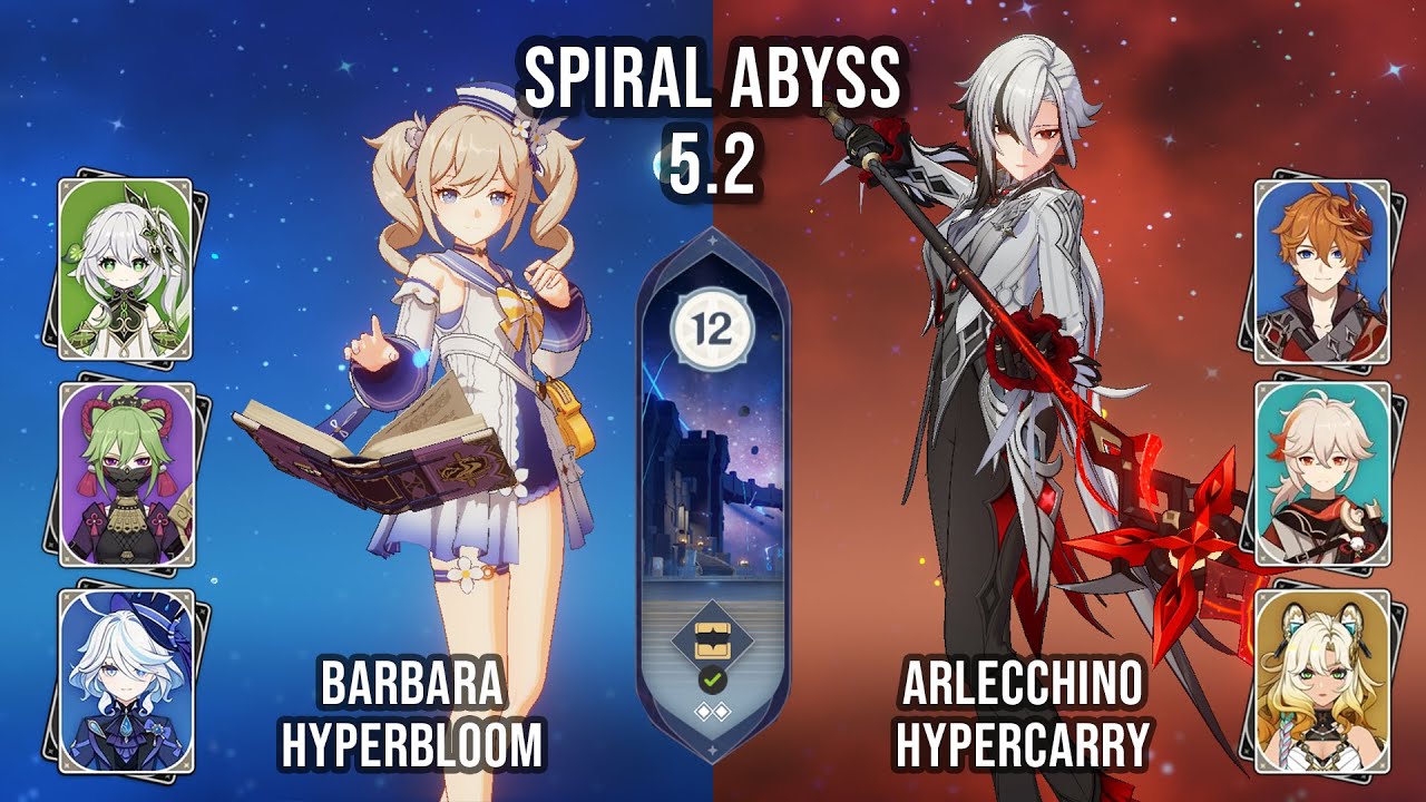 [F2P] C5 Barbara Hyperbloom & C0 Arlecchino Hypercarry NEW Spiral Abyss ...