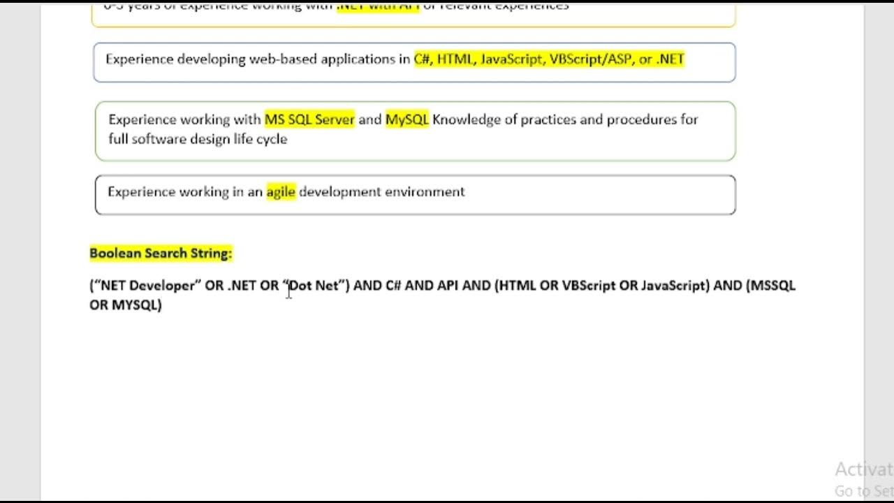 How to understand job description and make boolean search string Part 37 | .NET Developer JD ...
