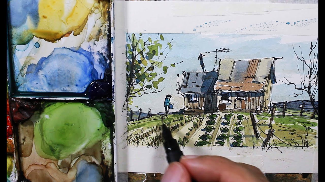Old Shack Line and Wash Crooked lines watercolor in Full Real Time.Nil ...
