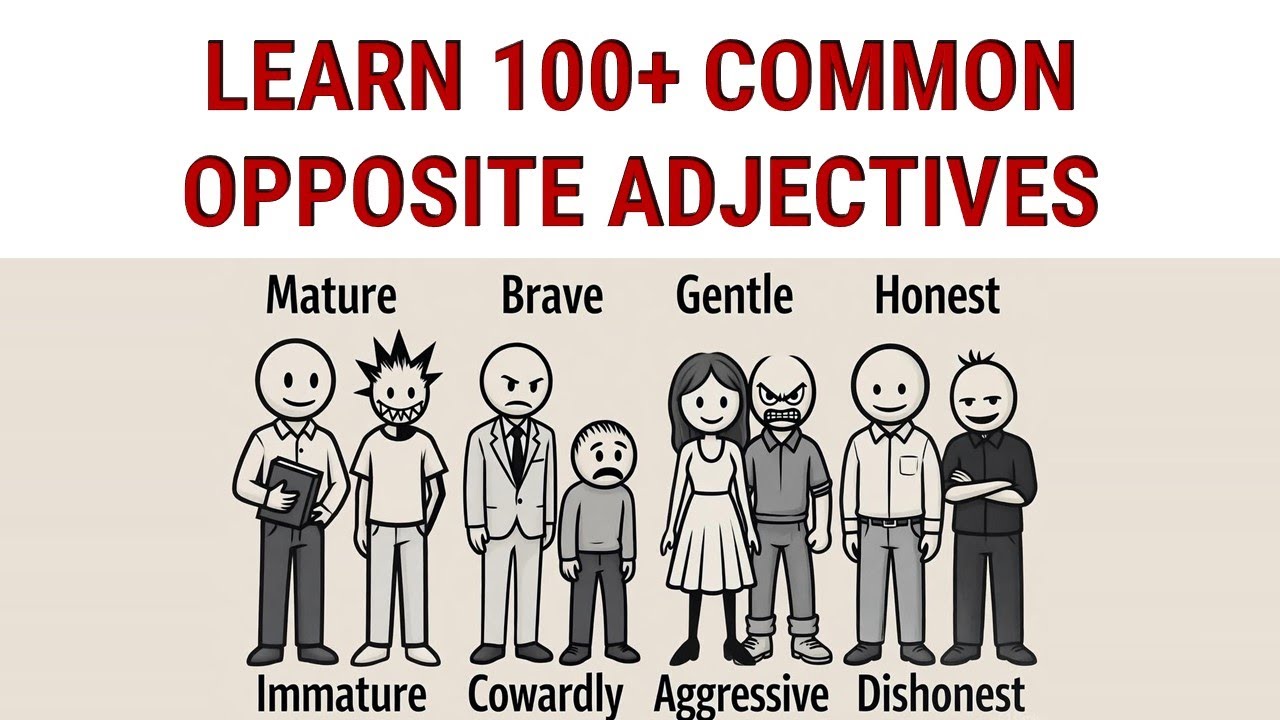 100 Common Opposite Adjectives in English || English Vocabulary Lesson ...