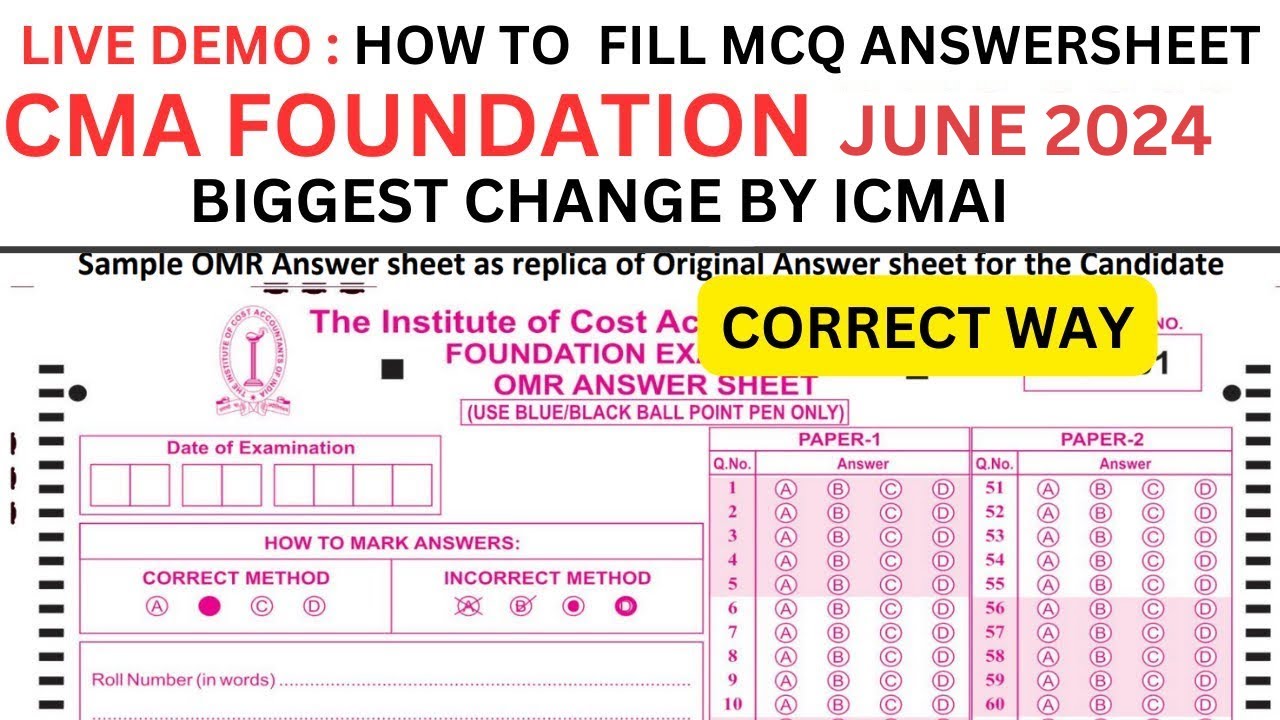 live Demo :- how to Fill CMA Foundation June 2024 MCQ Answers sheet ...