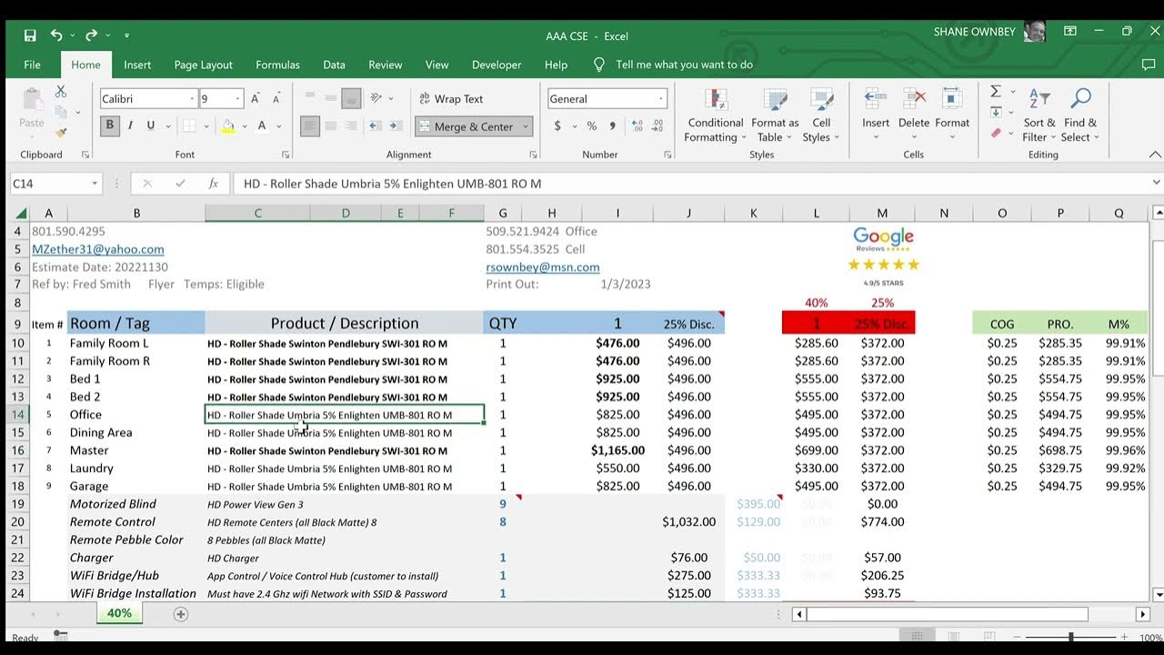 Custom Spreadsheet Estimates - Basic Overview - Estimating Blinds ...