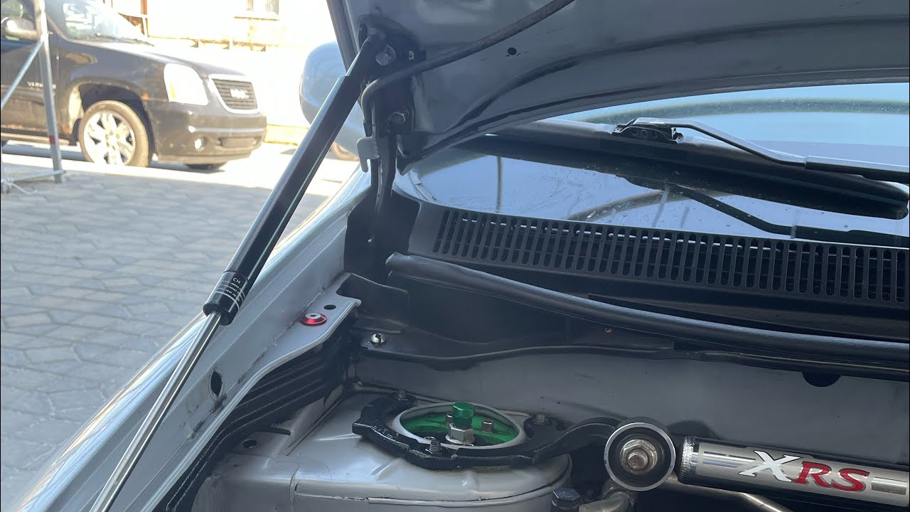 Installation of hood shocks to the Matrix TRD edition ! - YouTube