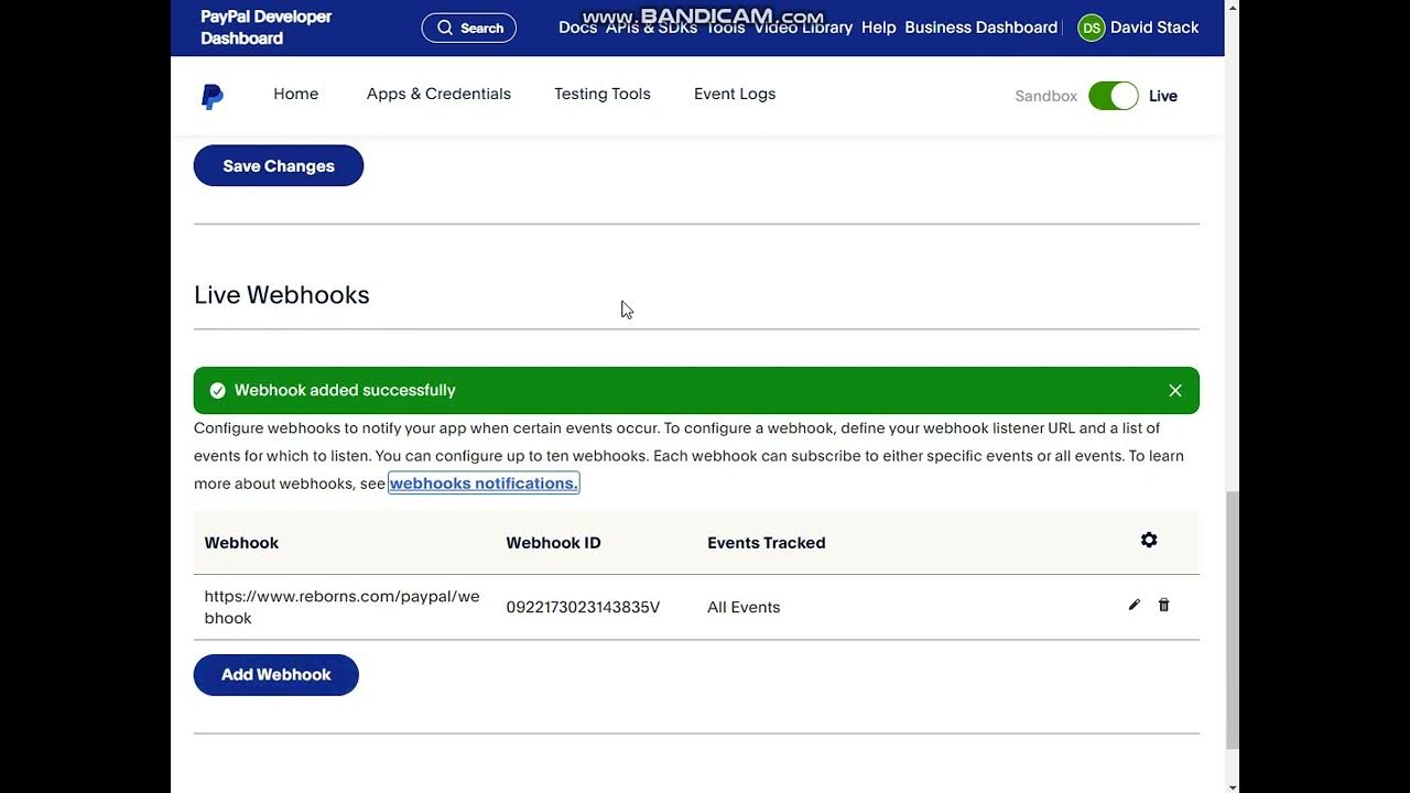 How to get a PayPal Client ID and Secret Key and set up a webhook. - YouTube