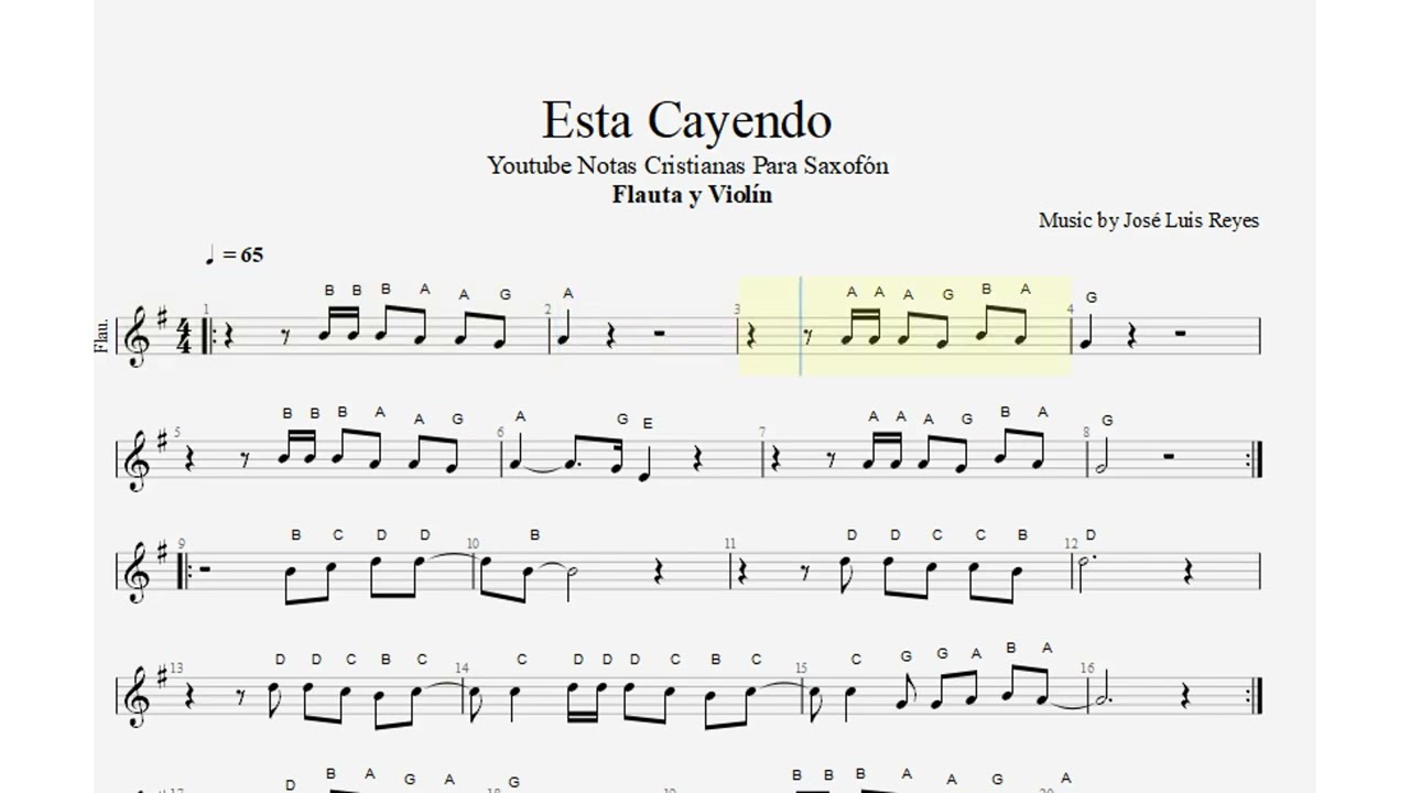 Esta Cayendo, José Luis Reyes, Flauta y Violín, Partitura, Cifrado ...