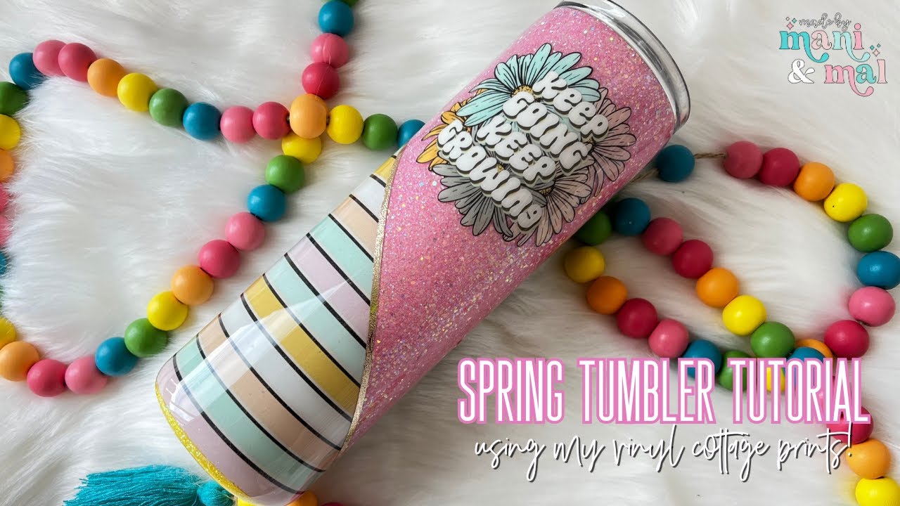 Spring Floral and Stripes Split Tumbler Tutorial - YouTube