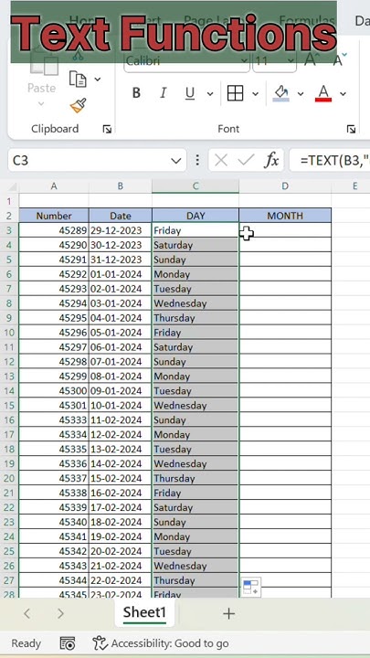 Text Function in Excel|| Days, Months, year|| #exceltips #shortfeed #shortsviral #exceltricks # ...