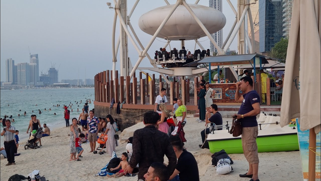 Dubai crowded beach walk: Dubai Marina most famous "JBR The Beach ...