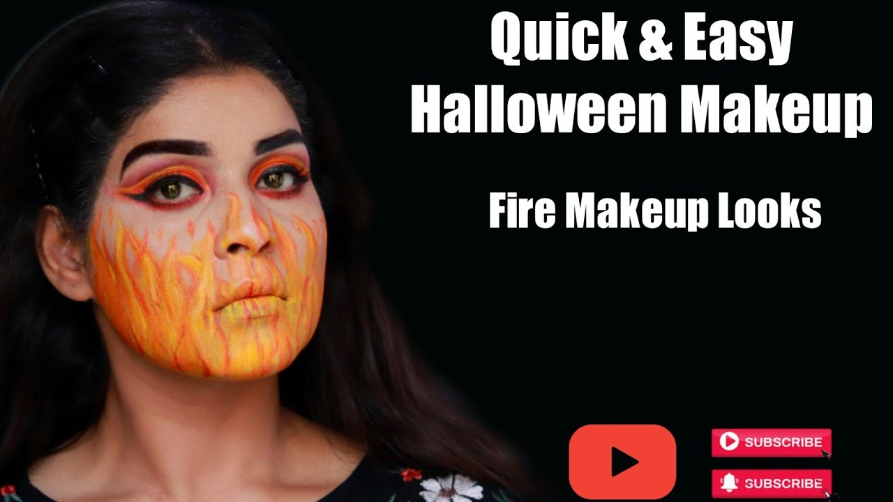 Quick & Easy Halloween Makeup | Fire Makeup Looks | Fire Makeup Easy | Halloween - YouTube