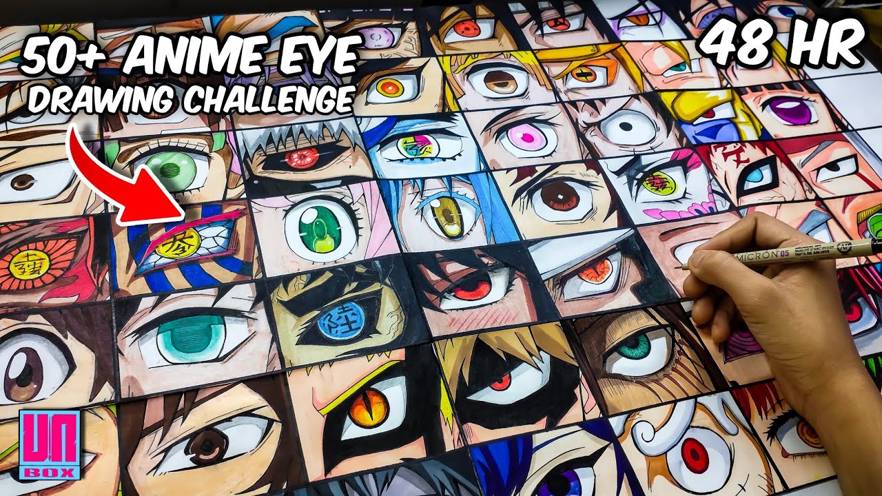 50+ Anime Character Eye Drawing | 48 HR Challenge | Drawing 50+ Anime ...