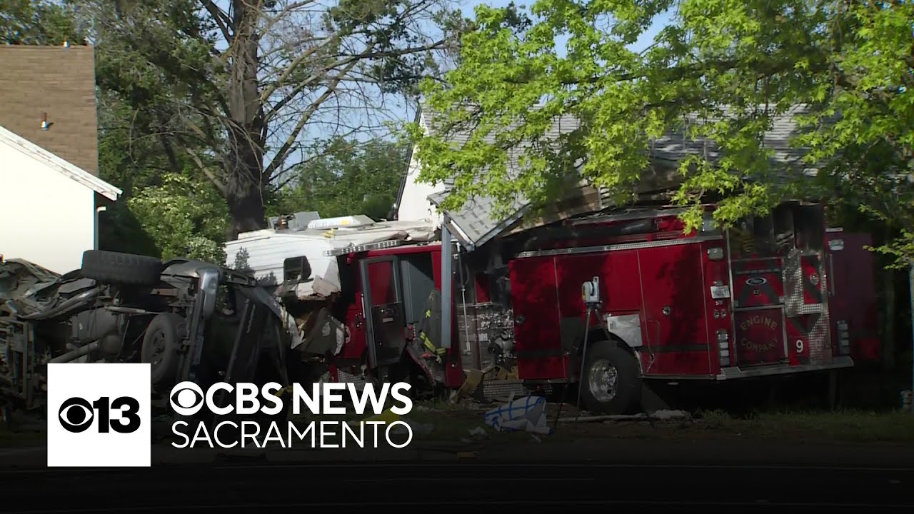 Fire engine crashes into home in Stockton - YouTube
