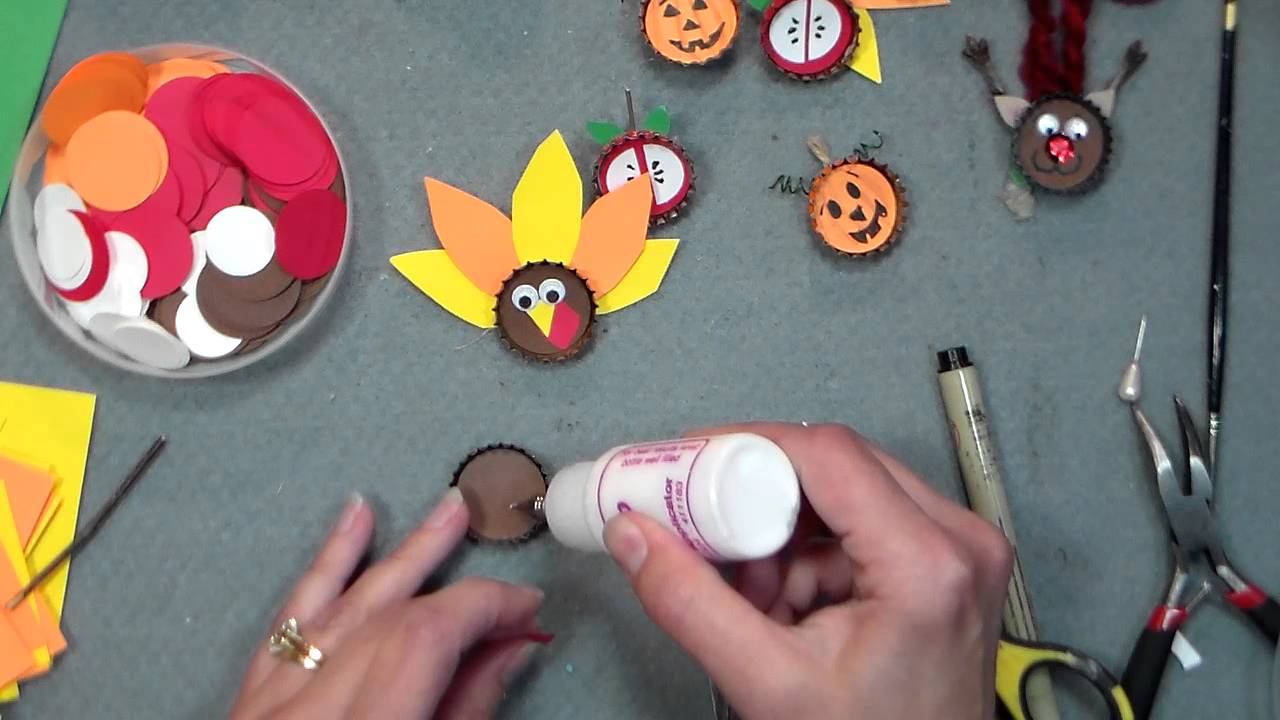 Fall Bottle Cap Pins & Magnets! Craft for Kids! - YouTube