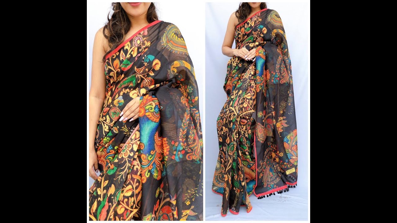 Soft heavy Lenin with beautiful kalamkari print with tussle|| Latest ...