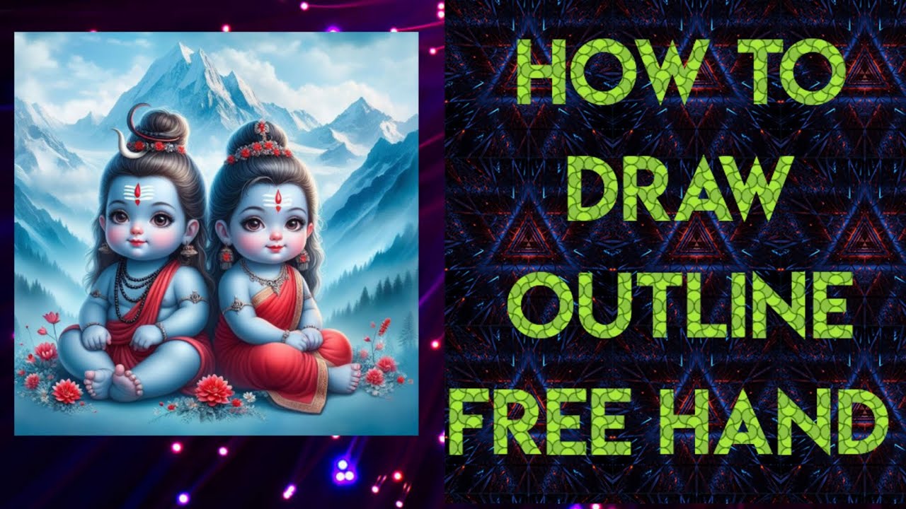 How to draw outline very easy|Cute shiv parwati drawing|Cute Shiva ...