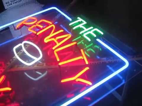 Vintage 1980's "THE PENALTY BOX" Neon Sign with Hockey sticks - YouTube