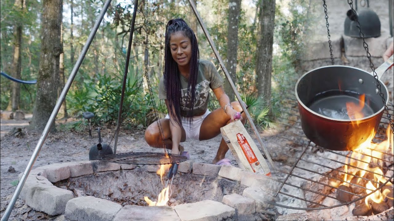 Outdoor Cooking & Living OFF GRID alone - YouTube