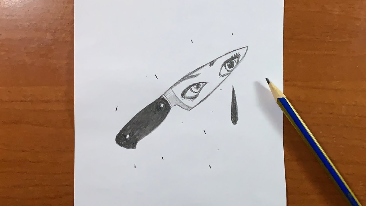 easy drawing / how to draw knife with women eyes in it - YouTube