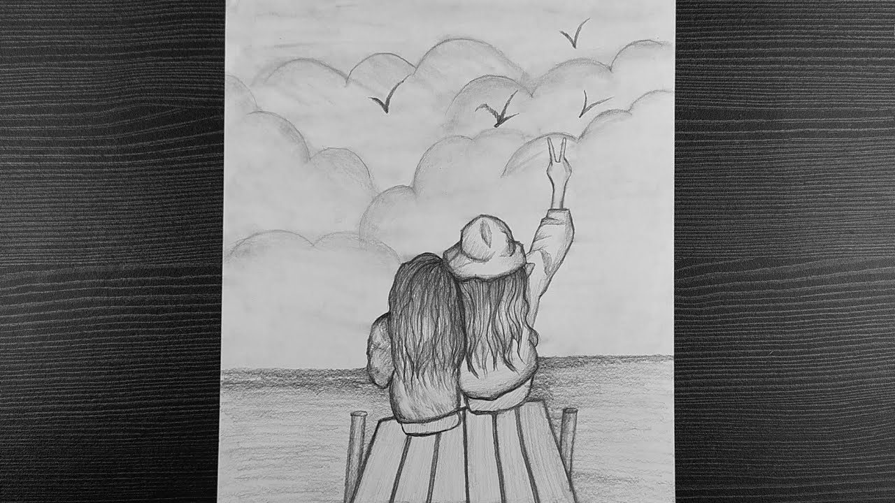 How To Draw Two Cute Girl Sitting // Beautiful Girl Drawing // Best ...