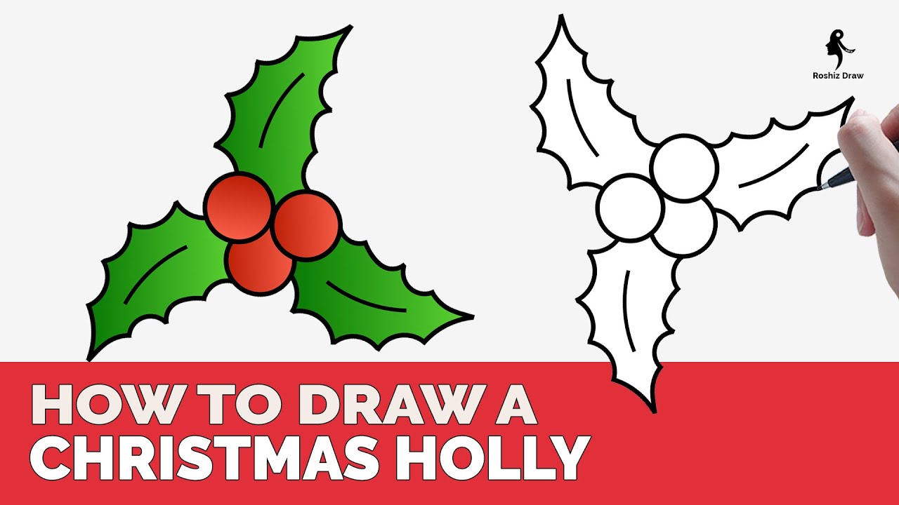HOW TO DRAW CHRISTMAS HOLLY EASY - YouTube