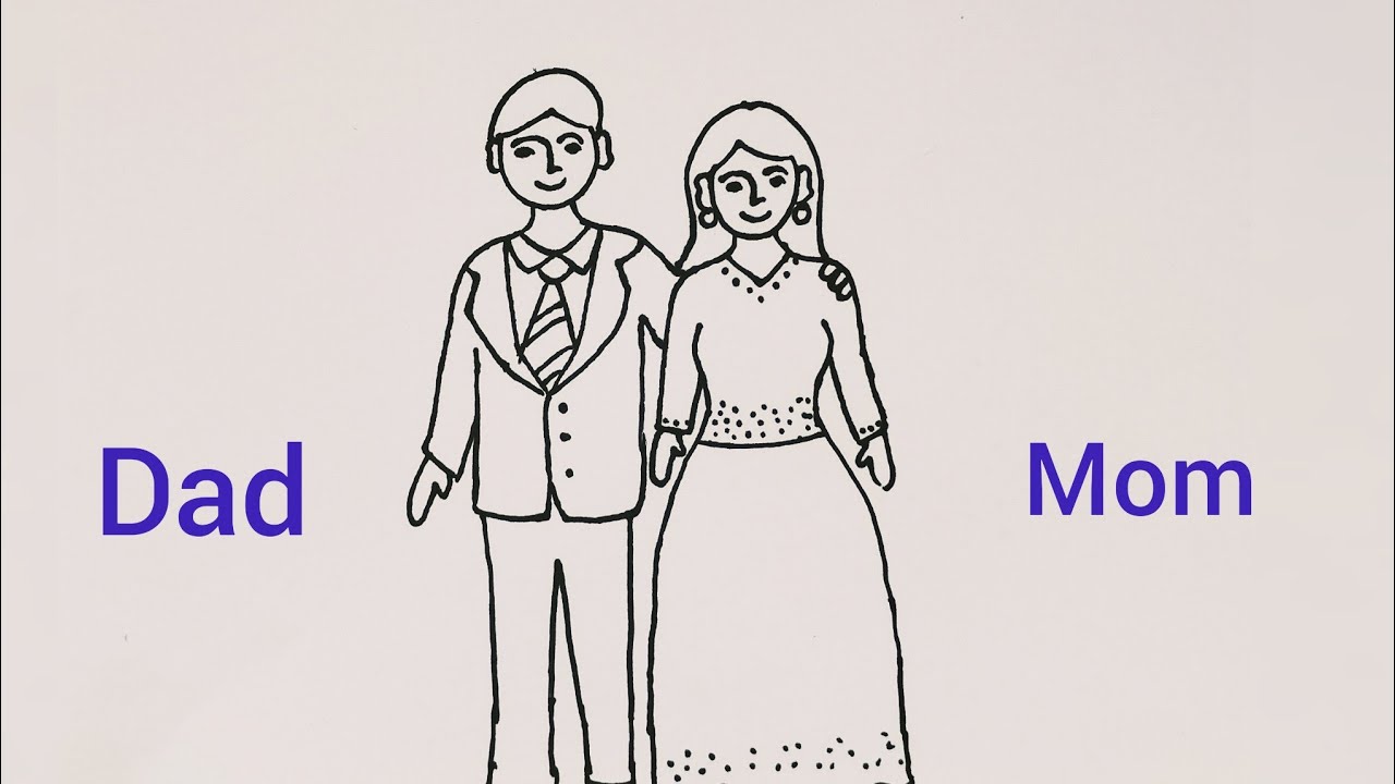 Mother father drawing || how to draw mother and father || Mom dad ...