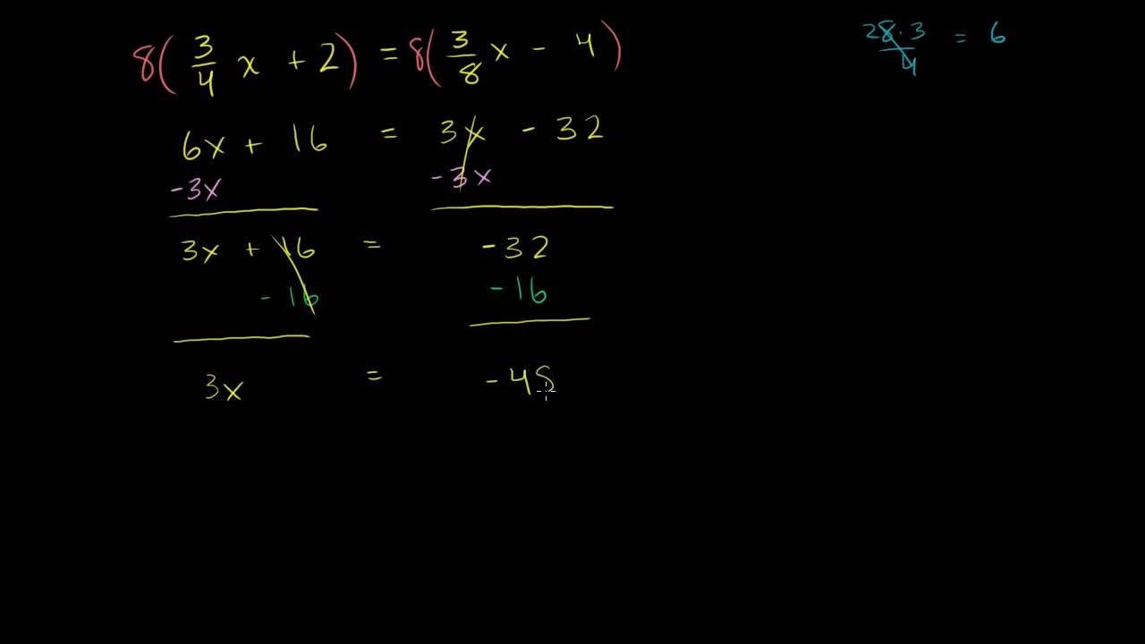Solving an equation with variables on both sides and fractions - YouTube