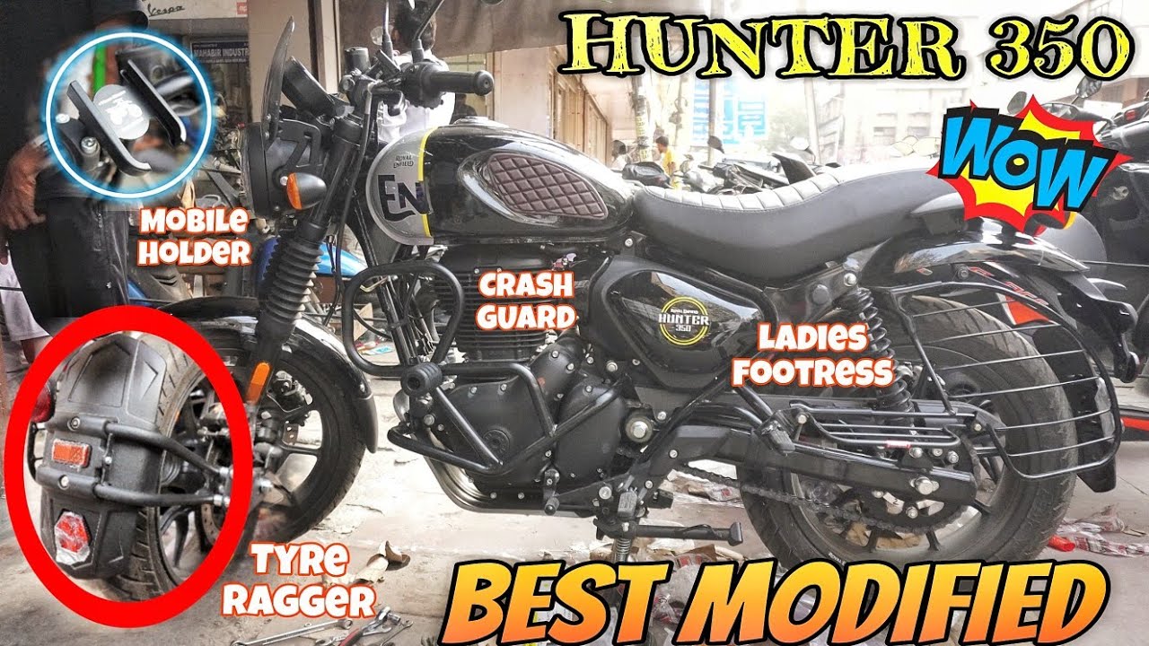 Hunter 350 Modification 😍 Crash Guard, Ladies Footrest and Tyre Ragger ...